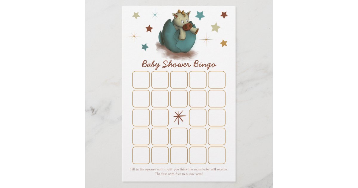 Dinosaur Hatching Neutral Baby Shower Bingo Card | Zazzle