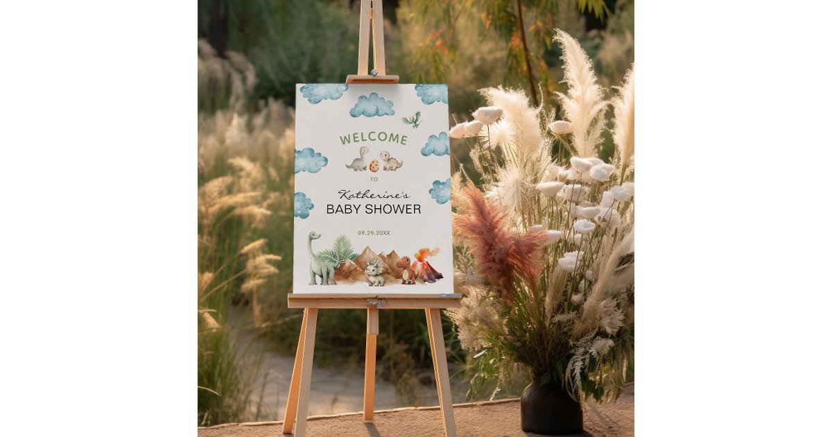 Dinosaur Hatching Soon Baby Shower Welcome Foam Board | Zazzle