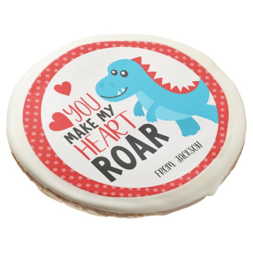 Dinosaur Heart Roar Kids Valentine's Day Sugar Cookie | Zazzle