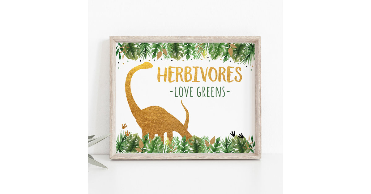 Dinosaur Herbivores Birthday Food Table Sign | Zazzle