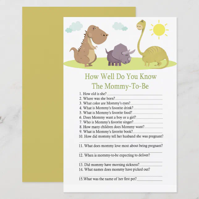 Dinosaur how well do you know baby shower game | Zazzle