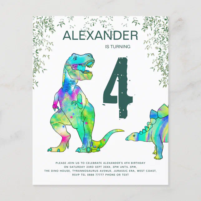 Dinosaur Jungle Birthday Party Budget Invitation Flyer | Zazzle