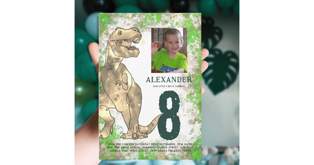 Dinosaur Jungle Birthday Party Photo Modern Invitation | Zazzle