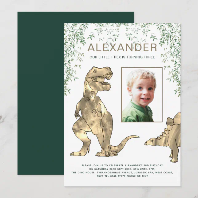 Dinosaur Jungle Boys Photo Birthday Party Invitation | Zazzle