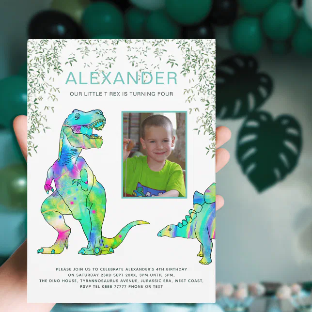 Dinosaur Jungle Photo Birthday Party Invitation | Zazzle