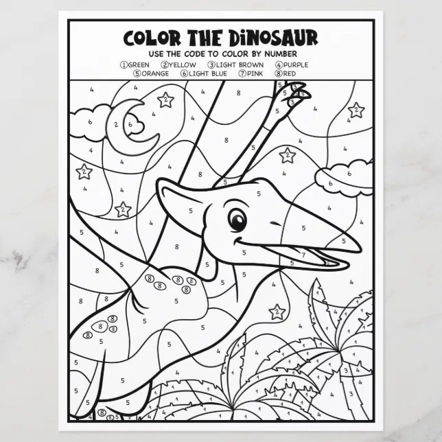 Dinosaur Kids Activity Coloring Page By Number | Zazzle