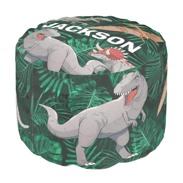 Dinosaur Kids Dino Jurassic Trex Boy Customizable Pouf | Zazzle