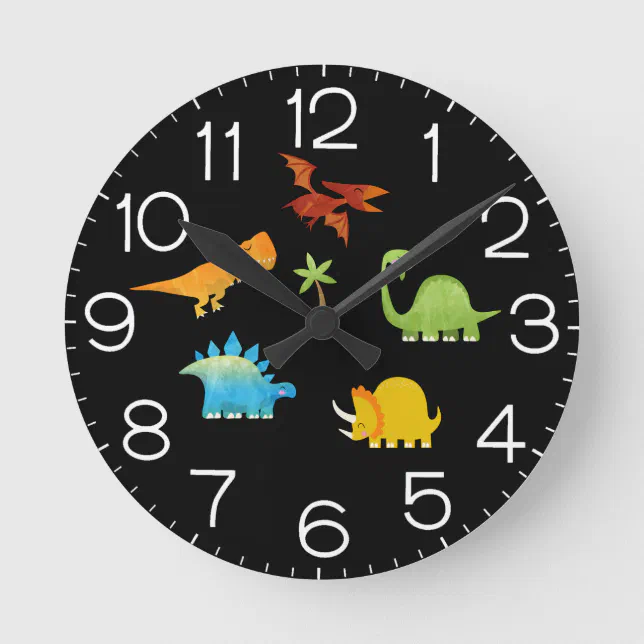 Dinosaur Kids Nursery Cute Dino Round Clock | Zazzle