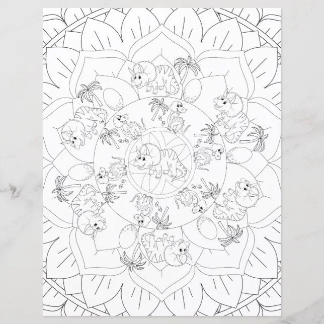 Dinosaur Mandala Fun Relaxing Kids Coloring Page | Zazzle
