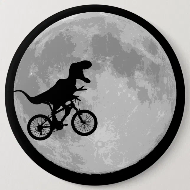 Dinosaur on a Bike In Sky With Moon Button | Zazzle