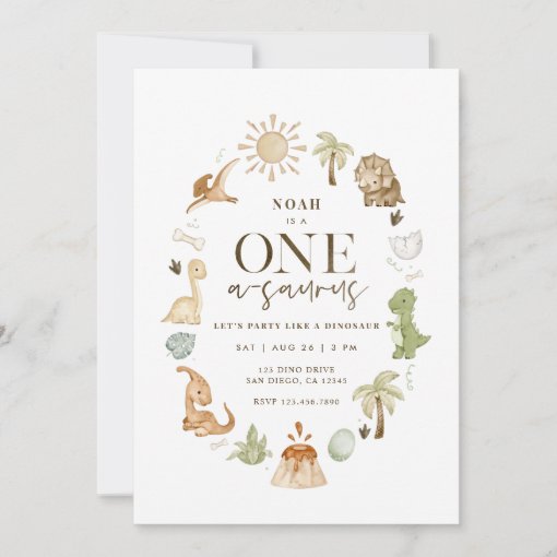 Dinosaur One-a-saurus 1st Birthday Invitation | Zazzle