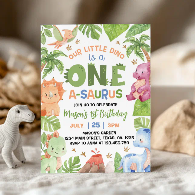 Dinosaur One-A-Saurus 1st Birthday Invitation | Zazzle