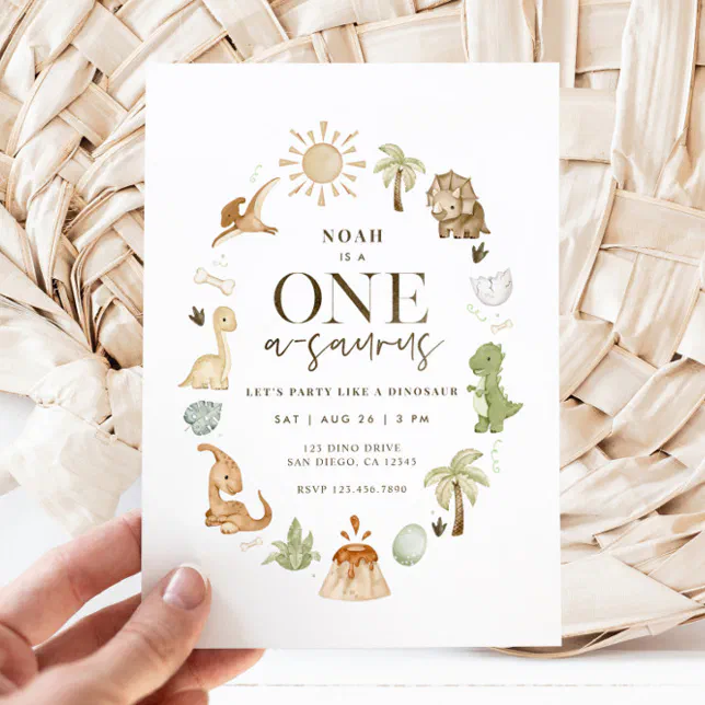 Dinosaur One-a-saurus 1st Birthday Invitation | Zazzle