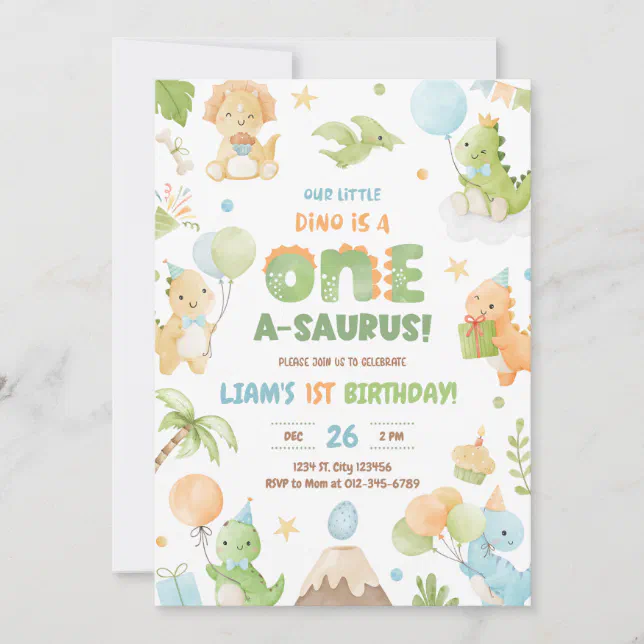 Dinosaur One-A-Saurus 1st Birthday Party Invitatio Invitation | Zazzle
