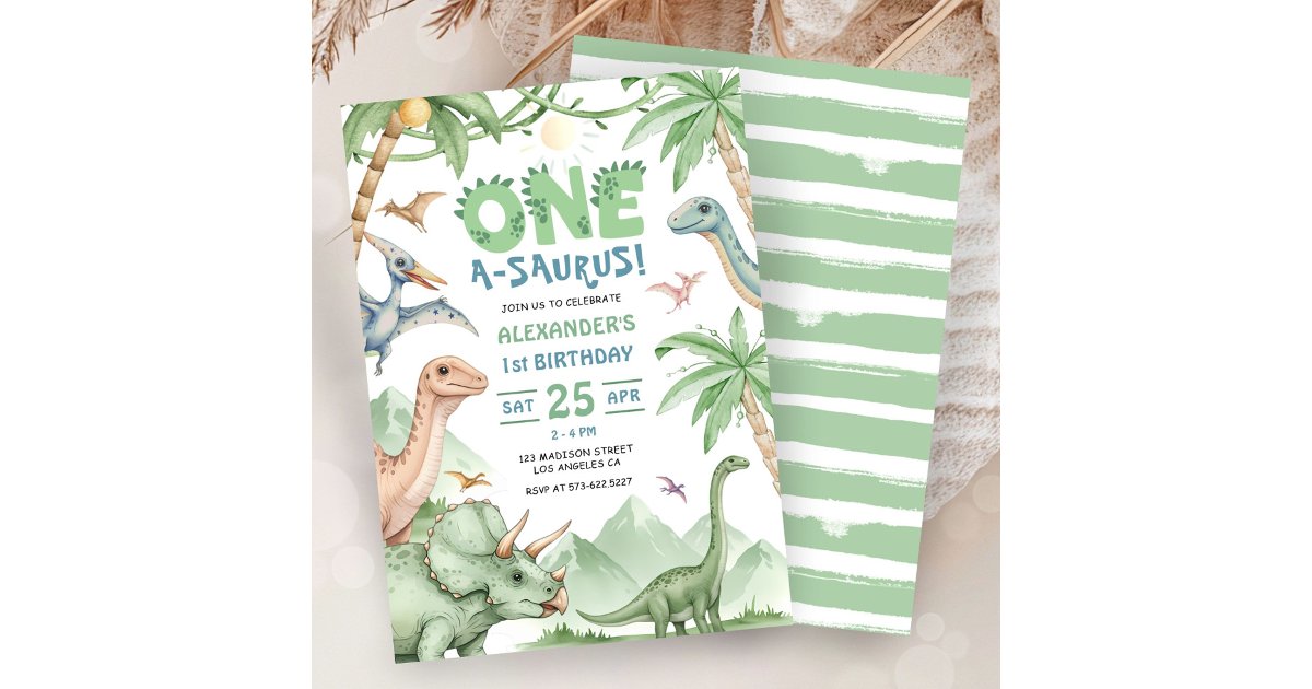 Dinosaur One-A-Saurus 1st Birthday Party Invitation | Zazzle