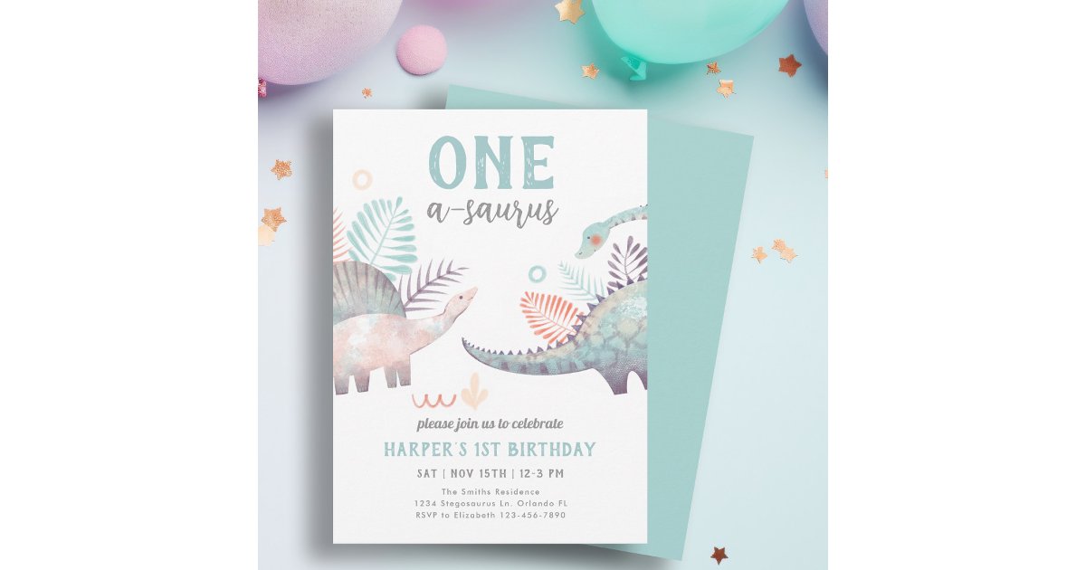 Dinosaur One-A-Saurus 1st Birthday Party Invitation | Zazzle