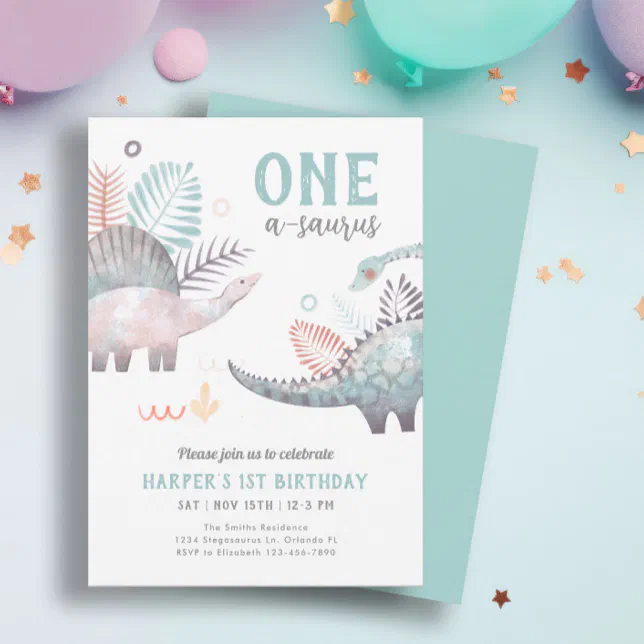 Dinosaur One-A-Saurus 1st Birthday Party Invitation | Zazzle