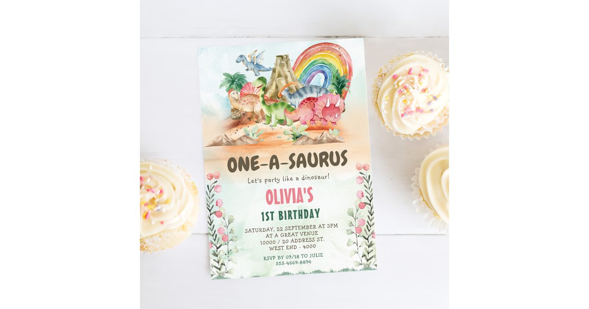 Dinosaur One-A-Saurus 1st Birthday Party Invitation | Zazzle