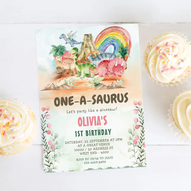 Dinosaur One-A-Saurus 1st Birthday Party Invitation | Zazzle