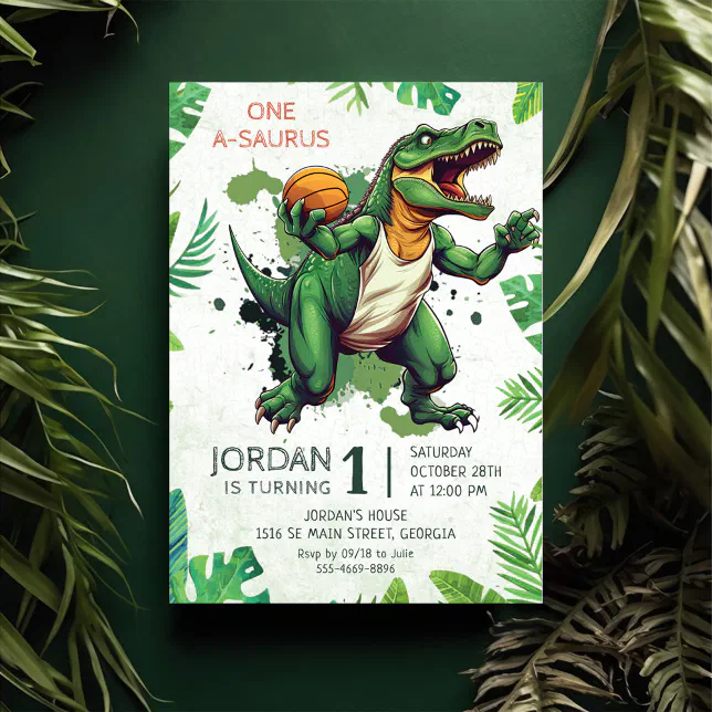 Dinosaur One-A-Saurus 1st Birthday Party Invitation | Zazzle