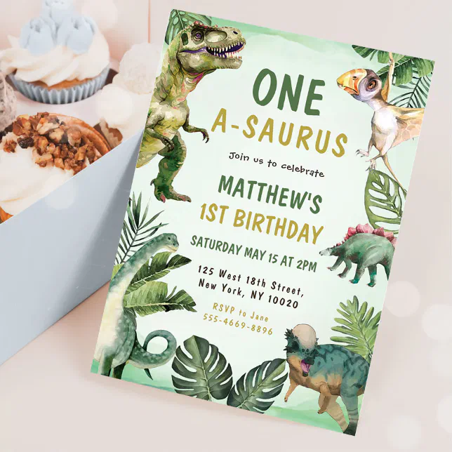 Dinosaur One-A-Saurus 1st Birthday Party Invitation | Zazzle