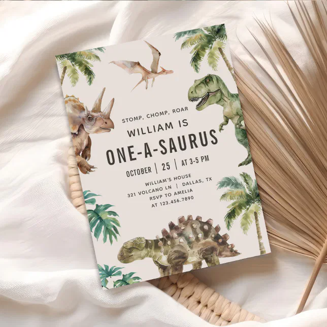 Dinosaur One-A-Saurus 1st Birthday Party Invitation | Zazzle
