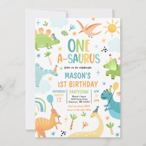 Dinosaur One-A-Saurus 1st Birthday Party Invitation | Zazzle