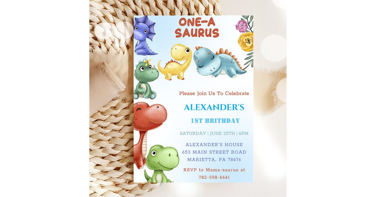 Dinosaur One-A-Saurus Birthday Party Invitation | Zazzle