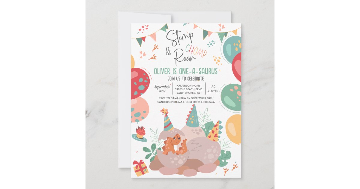 Dinosaur One-A-Saurus Birthday Party Invitation | Zazzle