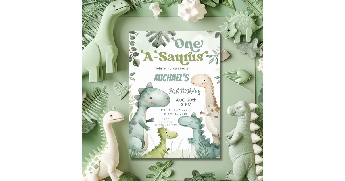 Dinosaur One-A-Saurus Boy 1st Birthday Party Invitation | Zazzle