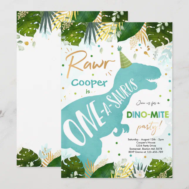 Dinosaur One-A-Saurus Party Dinosaur 1st Birthday Invitation | Zazzle