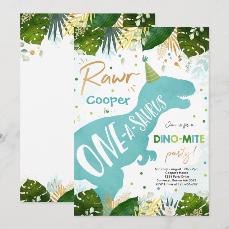 Dinosaur One-A-Saurus Party Dinosaur 1st Birthday Invitation | Zazzle