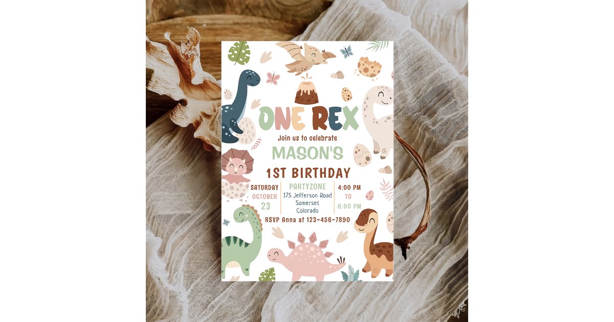 Dinosaur One Rex Boy 1st Birthday Party Invitation | Zazzle