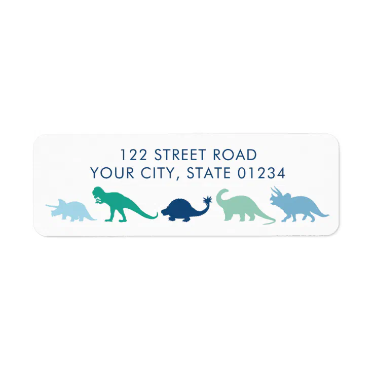 Dinosaur Parade, Blue and Green Custom Address Label | Zazzle