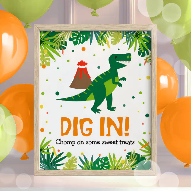 Dinosaur Party Food Sweets Sign | Zazzle