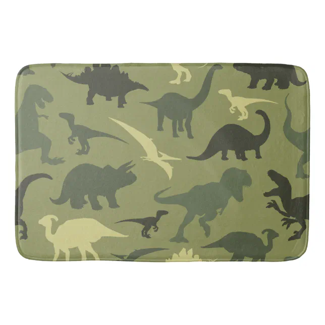 Dinosaur Pattern, Dinosaur Silhouette, Green Dino Bath Mat | Zazzle
