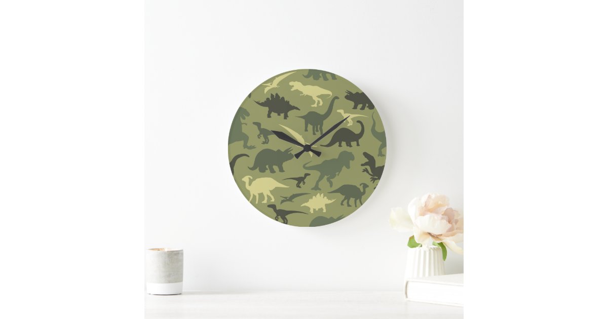 Dinosaur Pattern, Dinosaur Silhouette, Green Dino Large Clock | Zazzle