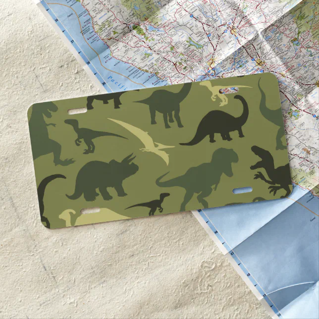 Dinosaur Pattern, Dinosaur Silhouette, Green Dino License Plate | Zazzle