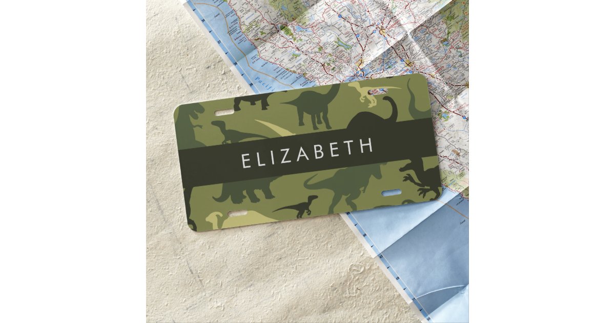Dinosaur Pattern, Dinosaur Silhouette, Your Name License Plate | Zazzle