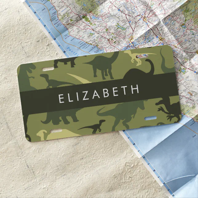 Dinosaur Pattern, Dinosaur Silhouette, Your Name License Plate | Zazzle