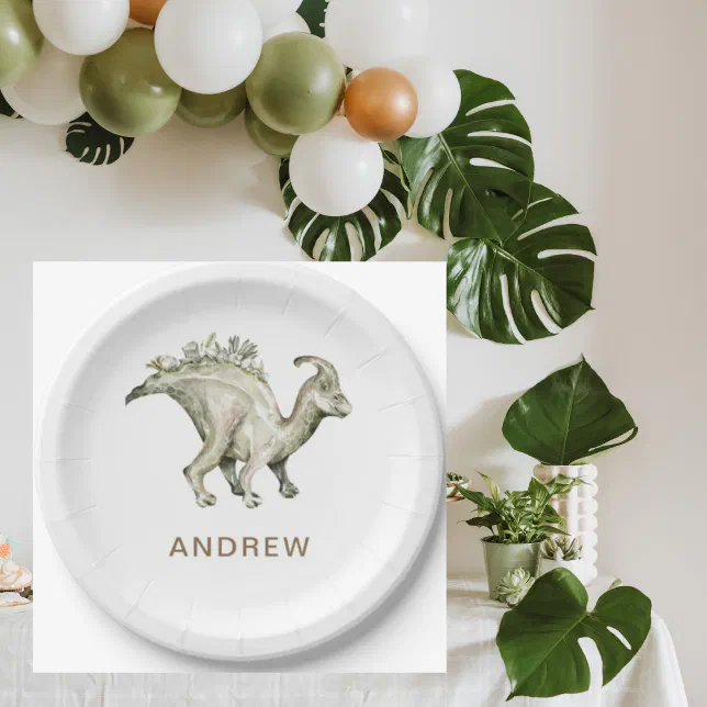 Dinosaur Personalized Birthday Party Paper Plates | Zazzle