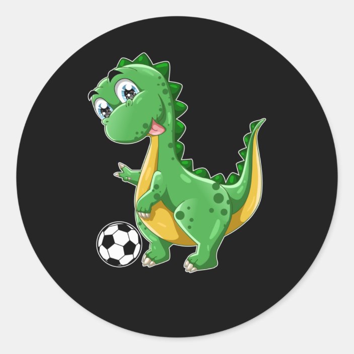 Dinosaur playing Soccer Dino Sports Classic Round Sticker | Zazzle