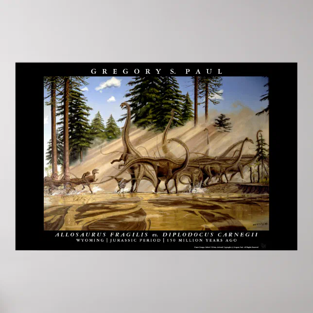 Dinosaur Poster Diplodocuments Allosaurus Greg Pau | Zazzle