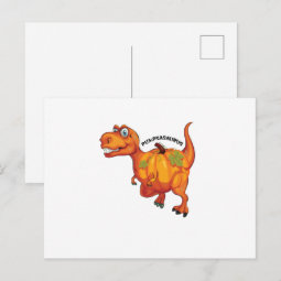 Dinosaur Pumpkasaurus Halloween Thanksgiving Holiday Postcard | Zazzle