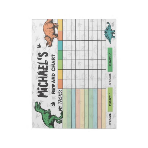 Dinosaur Reward Chart Personalized Name & Tasks Notepad | Zazzle