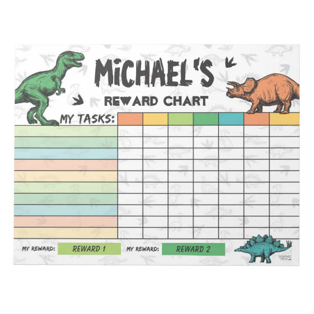 Dinosaur Reward Chart Personalized Name & Tasks Notepad | Zazzle