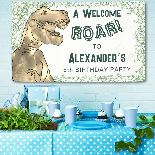 Dinosaur Roar 8th Birthday Party welcome Banner | Zazzle