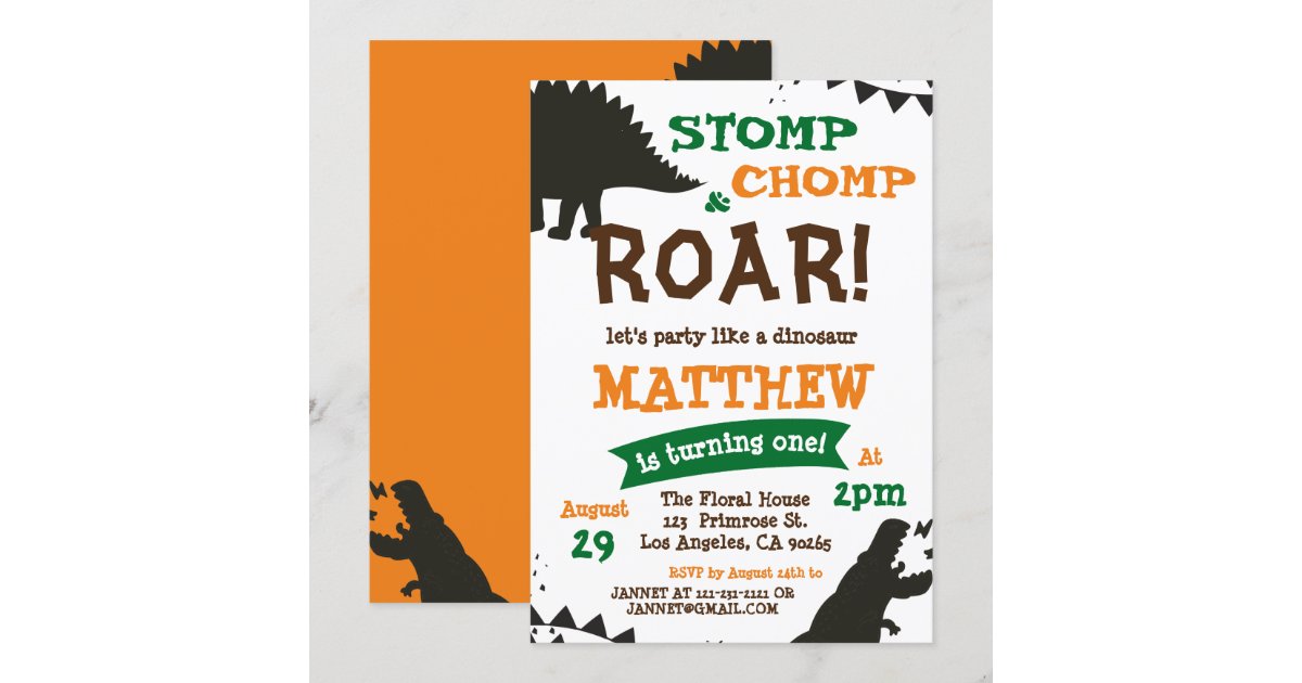 Dinosaur Roar Confetti Jungle Animals Birthday Invitation | Zazzle