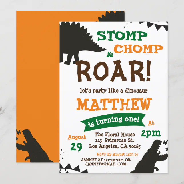 Dinosaur Roar Confetti Jungle Animals Birthday Invitation | Zazzle