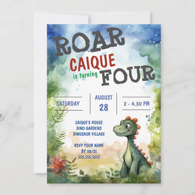 Dinosaur Roar is turning Four Boys 4th Birthday Invitation | Zazzle